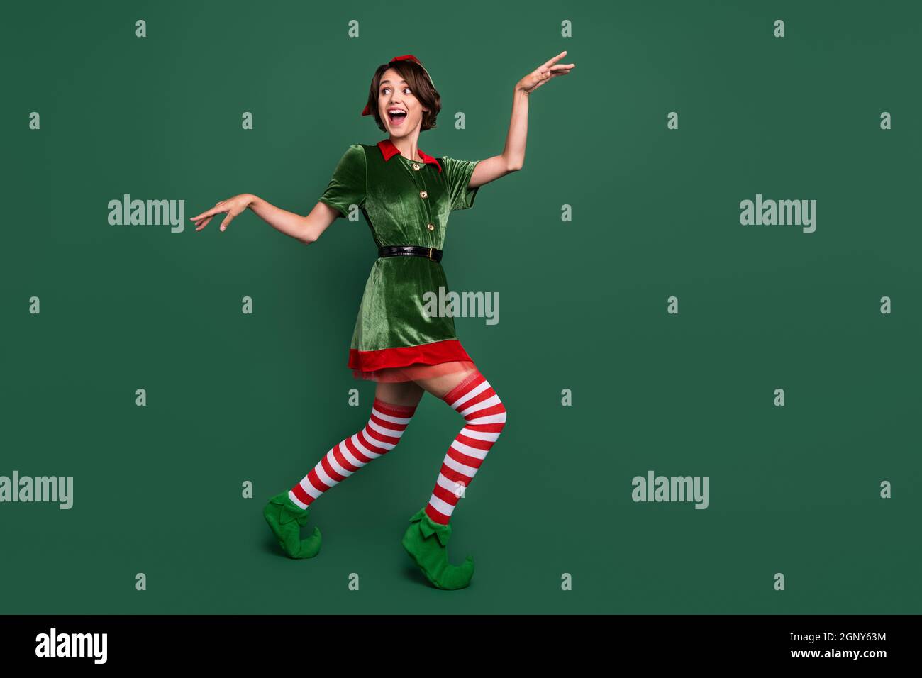 Full length body size view of attractive cheerful funny girl dancing ...