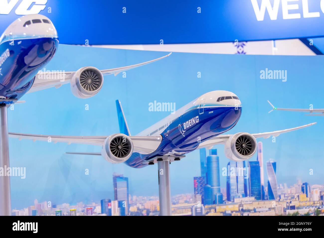 Boeing 777 X airliner model dreamliner at the stand of the company ...