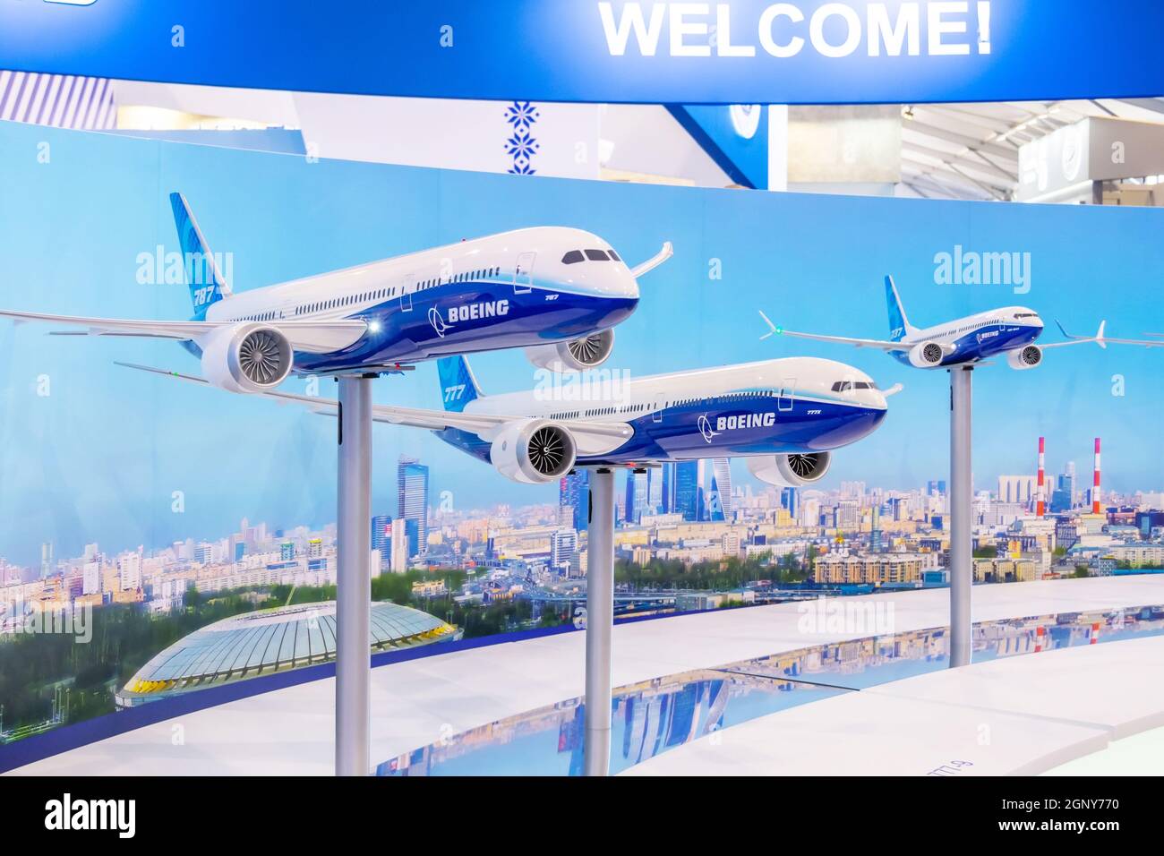 Boeing 787, 777 X, 737 max airliner model dreamliner at the stand of ...