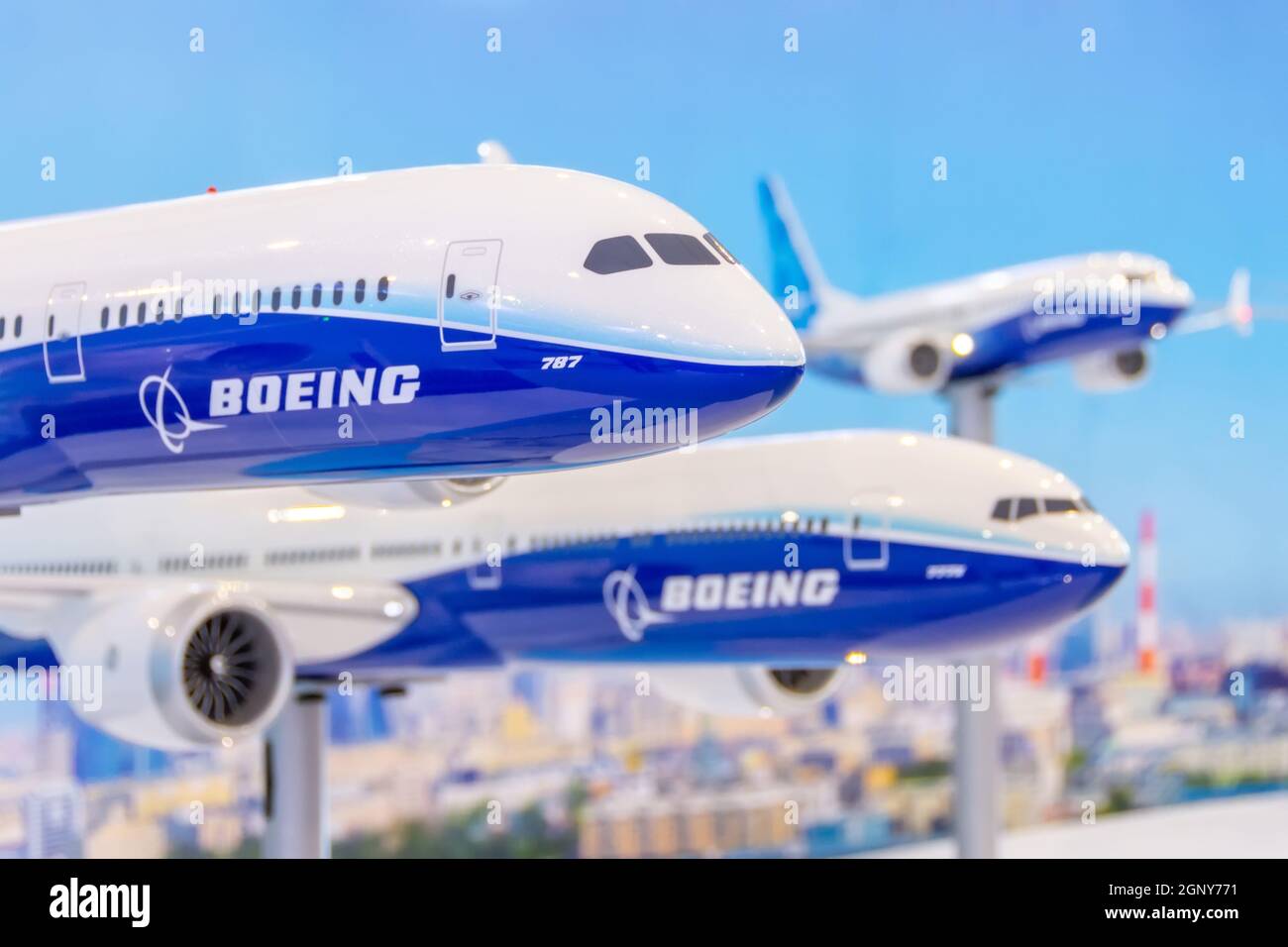 Boeing 787, 777 X, 737 max airliner model dreamliner at the stand of ...