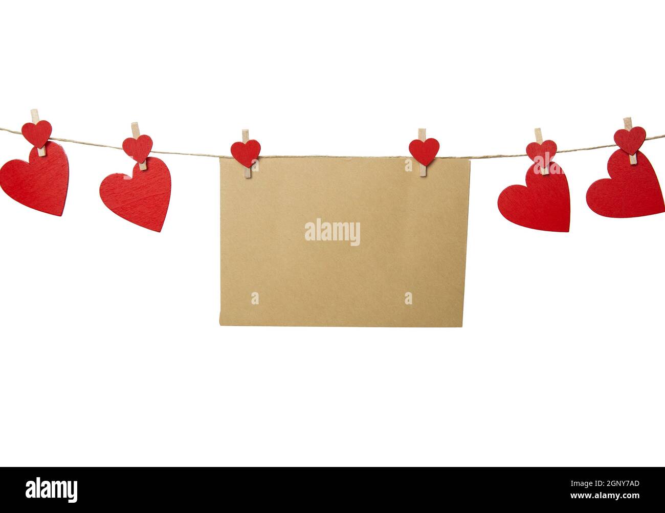 Blank empty envelope, paper sheet or card for invitation and red hearts ...