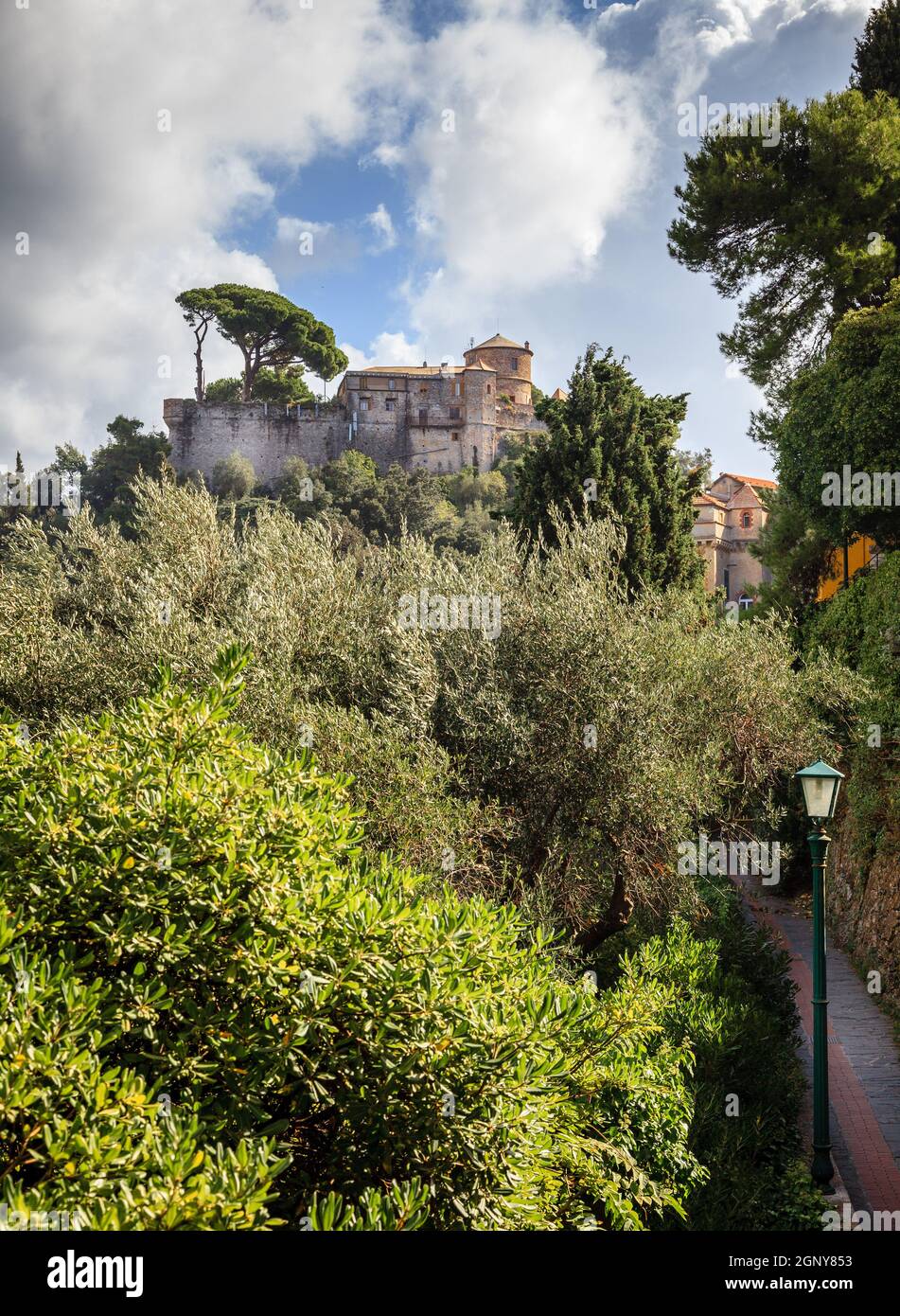 View of Castello Brown - a medieval castle and museum in the village of ...