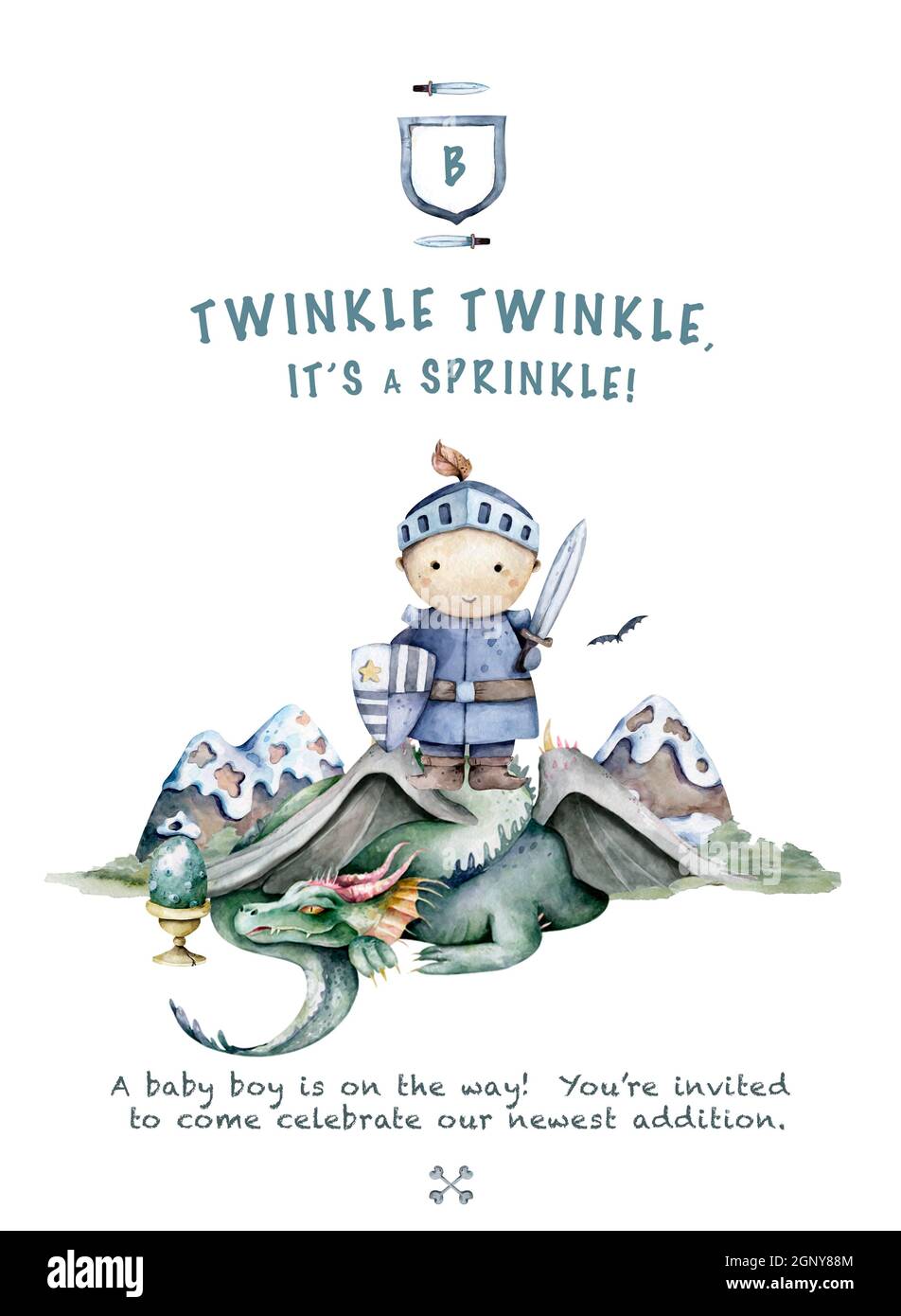 Baby shower card. Hand drawn watercolor cute brave boy for greeting ...