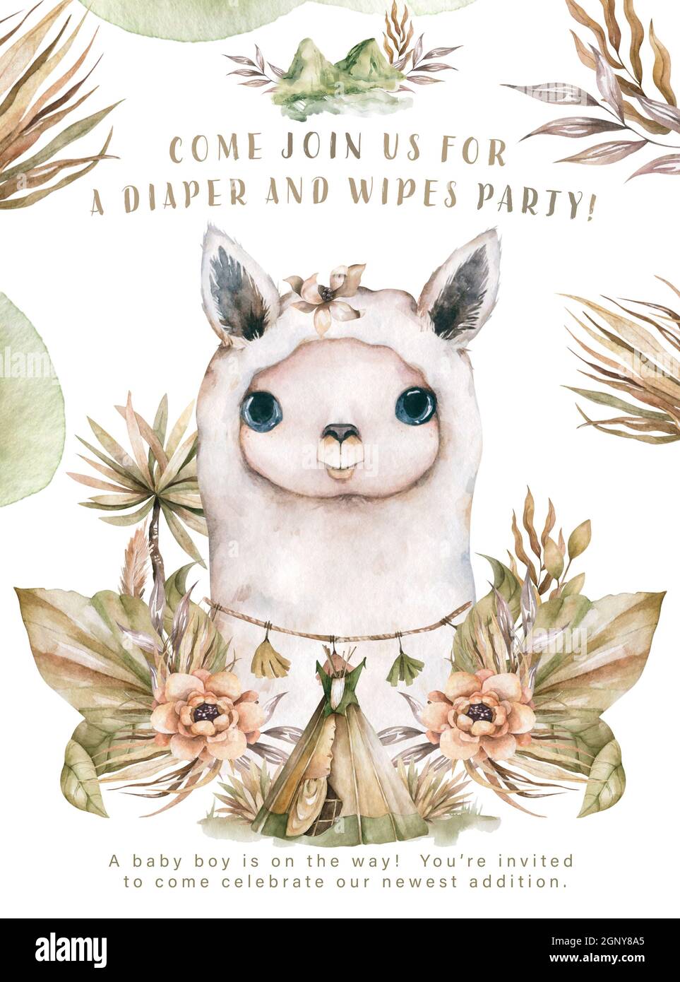 Cute guanaco, llama isolated on white. Funny aniamal Baby shower gift ...