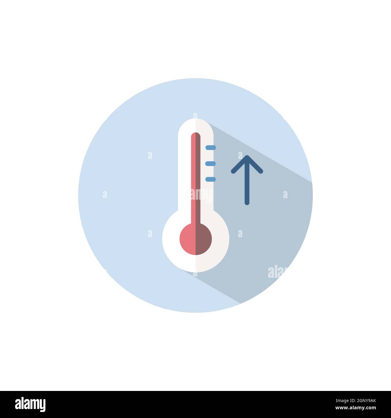 Thermometer. Rise temperature. Flat icon on a circle. Weather vector ...