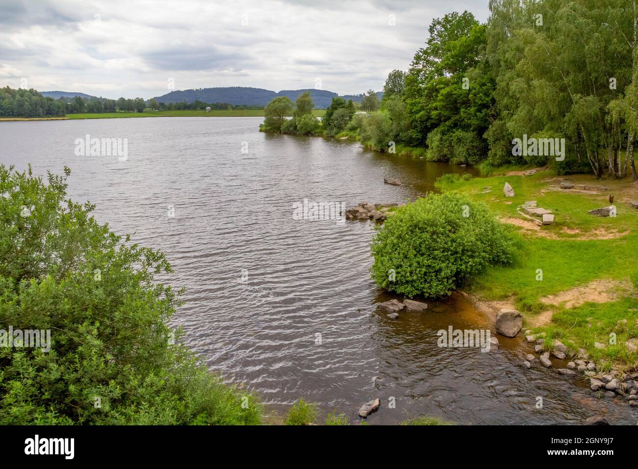 idyllic waterside scenery around Wiesenfelden in the Bavarian Forest at ...