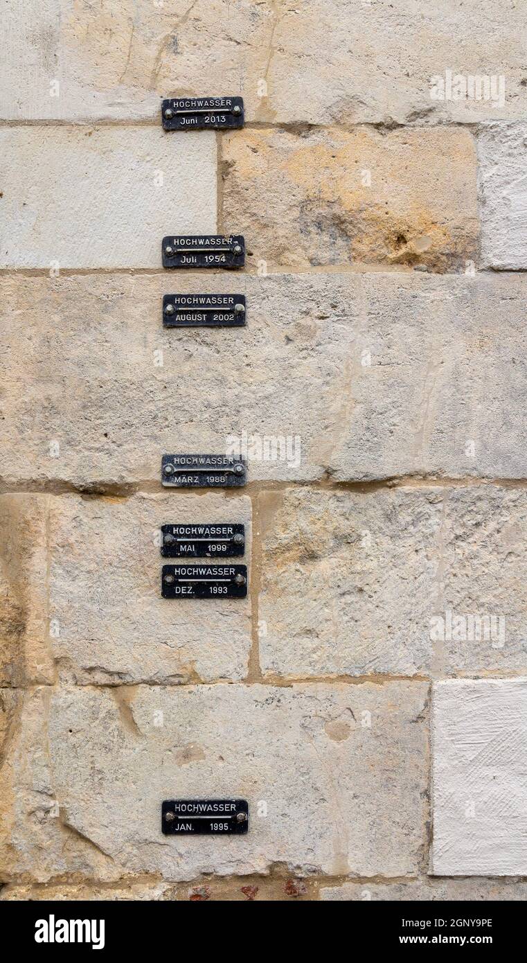 flood marks at a house facade seen in Straubing, a city of Lower ...