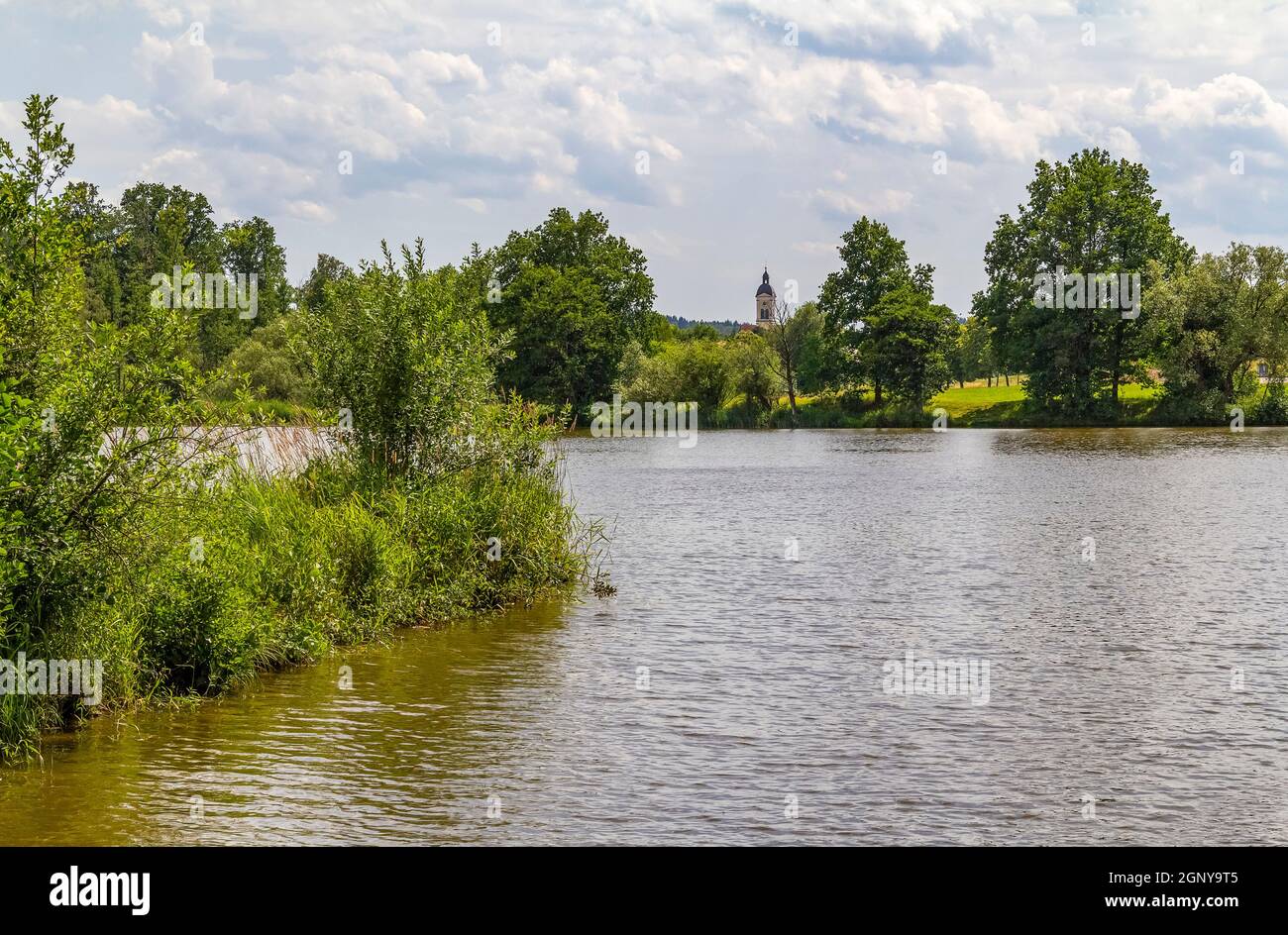 idyllic waterside scenery around Wiesenfelden in the Bavarian Forest at ...