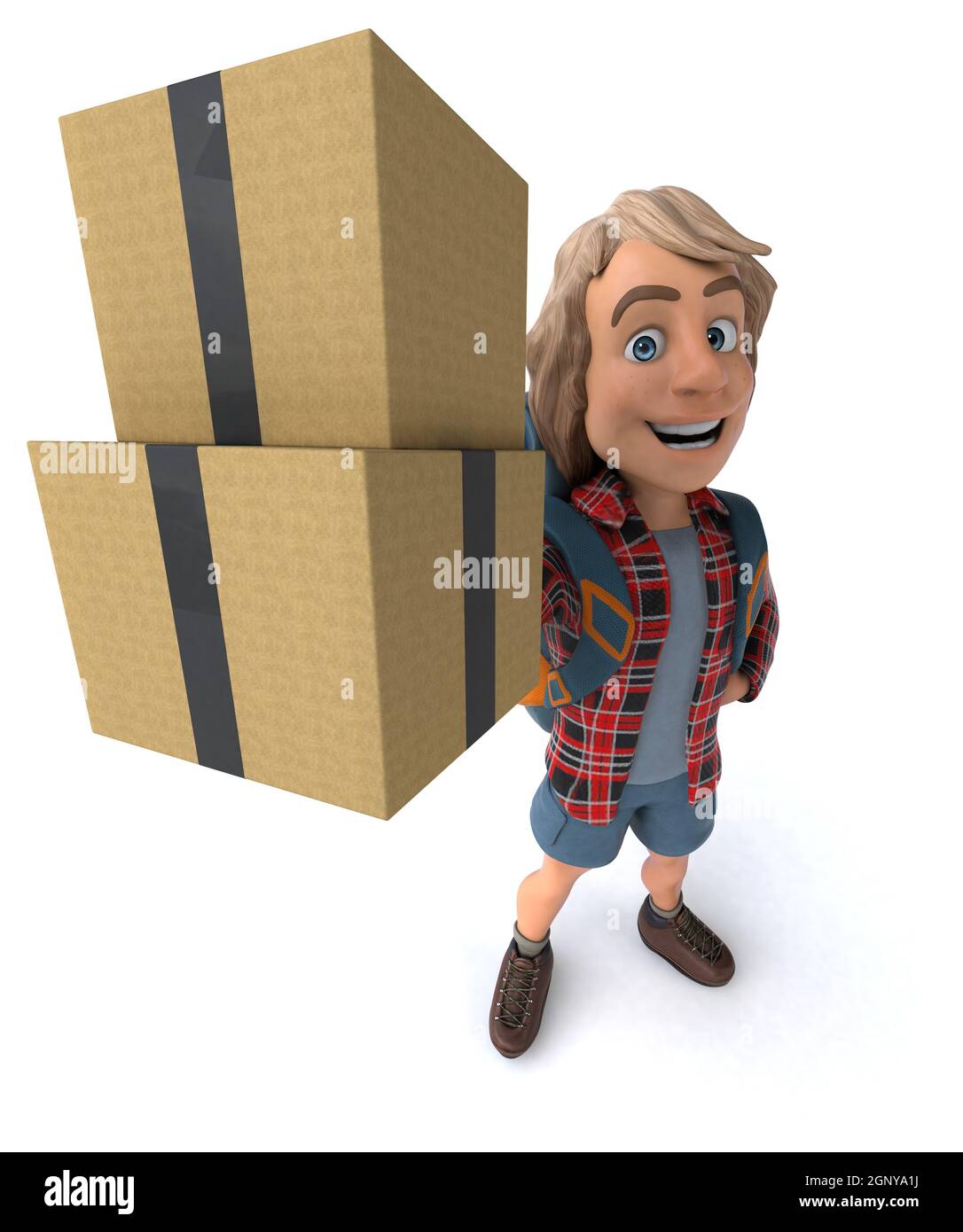 Fun backpacker cartoon guy Stock Photo - Alamy