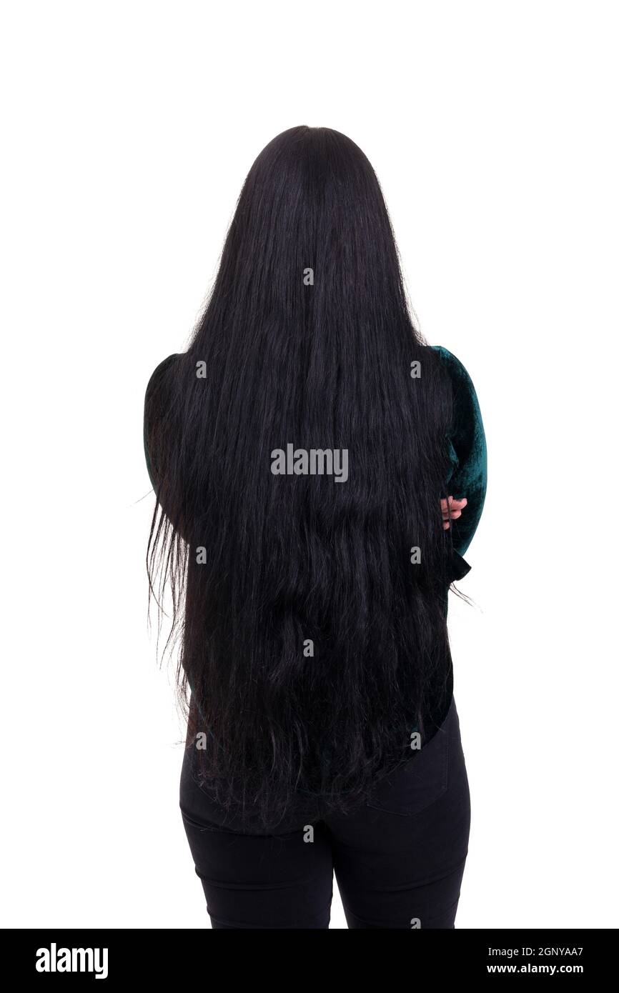 Woman posing with her back faced to camera, isolated over copy space ...