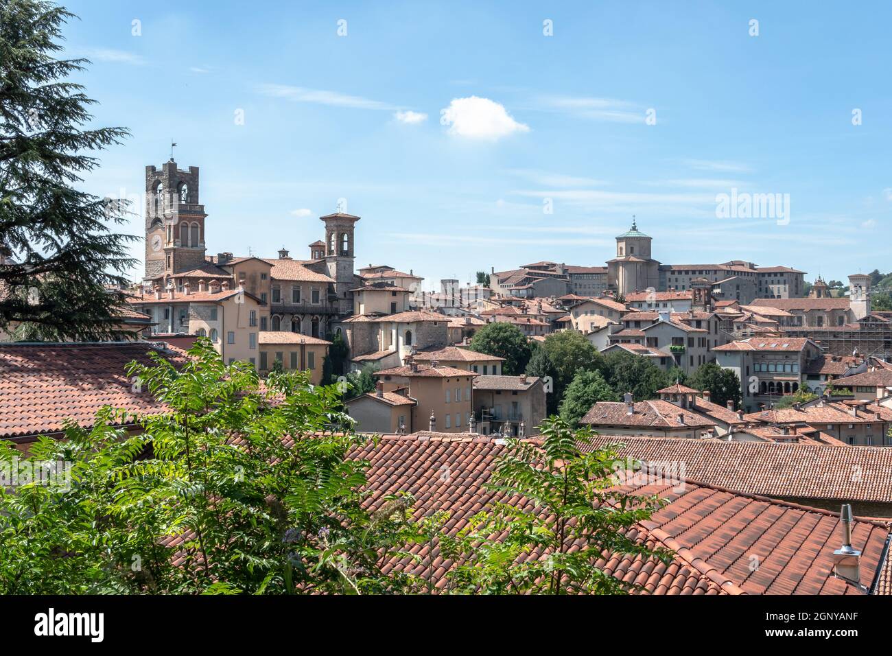 Upper town. Bergamo, Italy. Landscape at the city center, the old ...