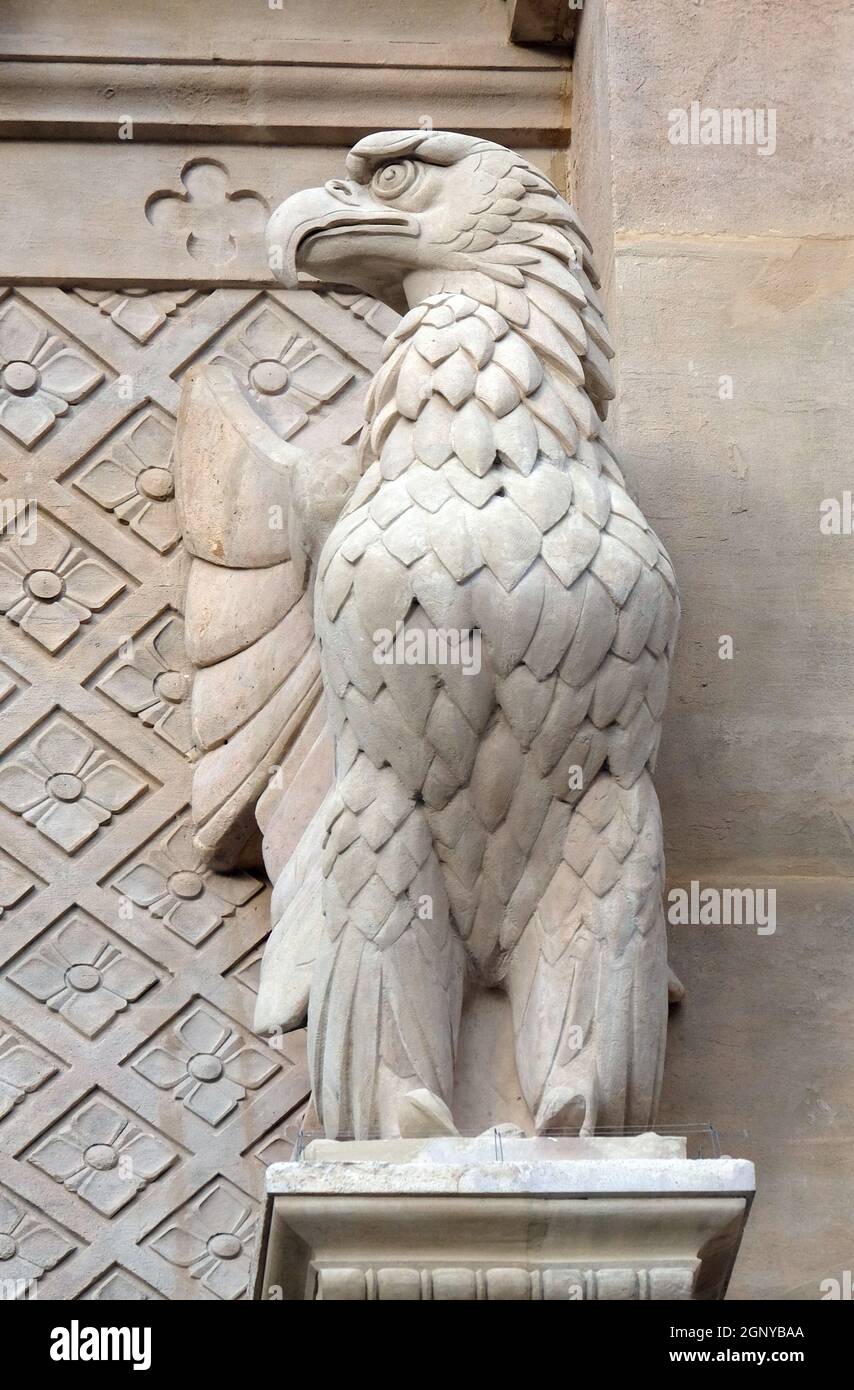 Eagle symbol of St. John the Evangelist, statue on the facade of Saint ...