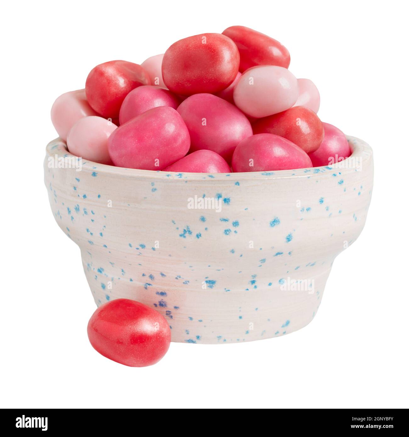 Popular round chewing gum in a bowl isolated on white background ...