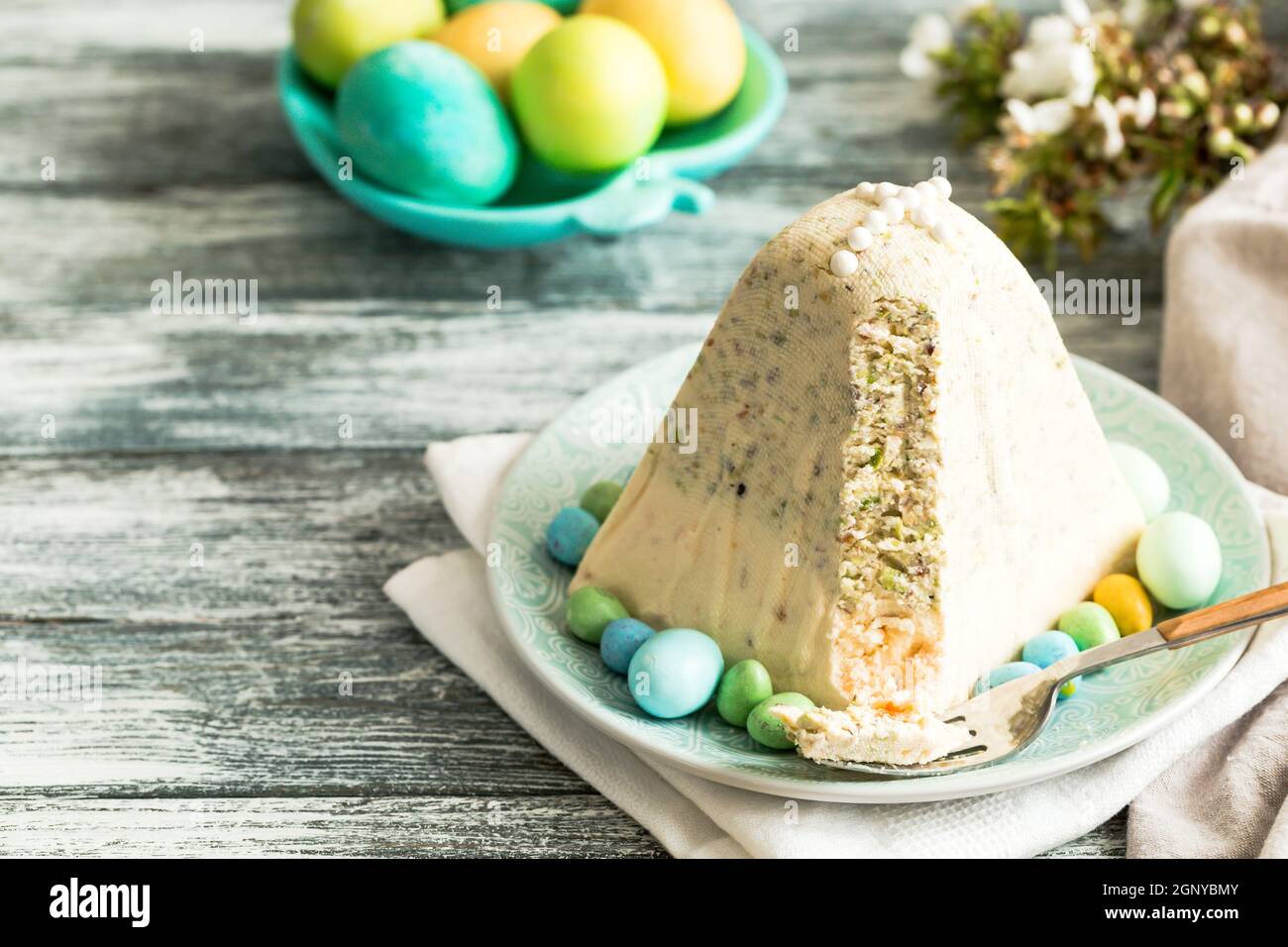 Traditional Easter Ortodox curd cake with pistachios. Traditional ...