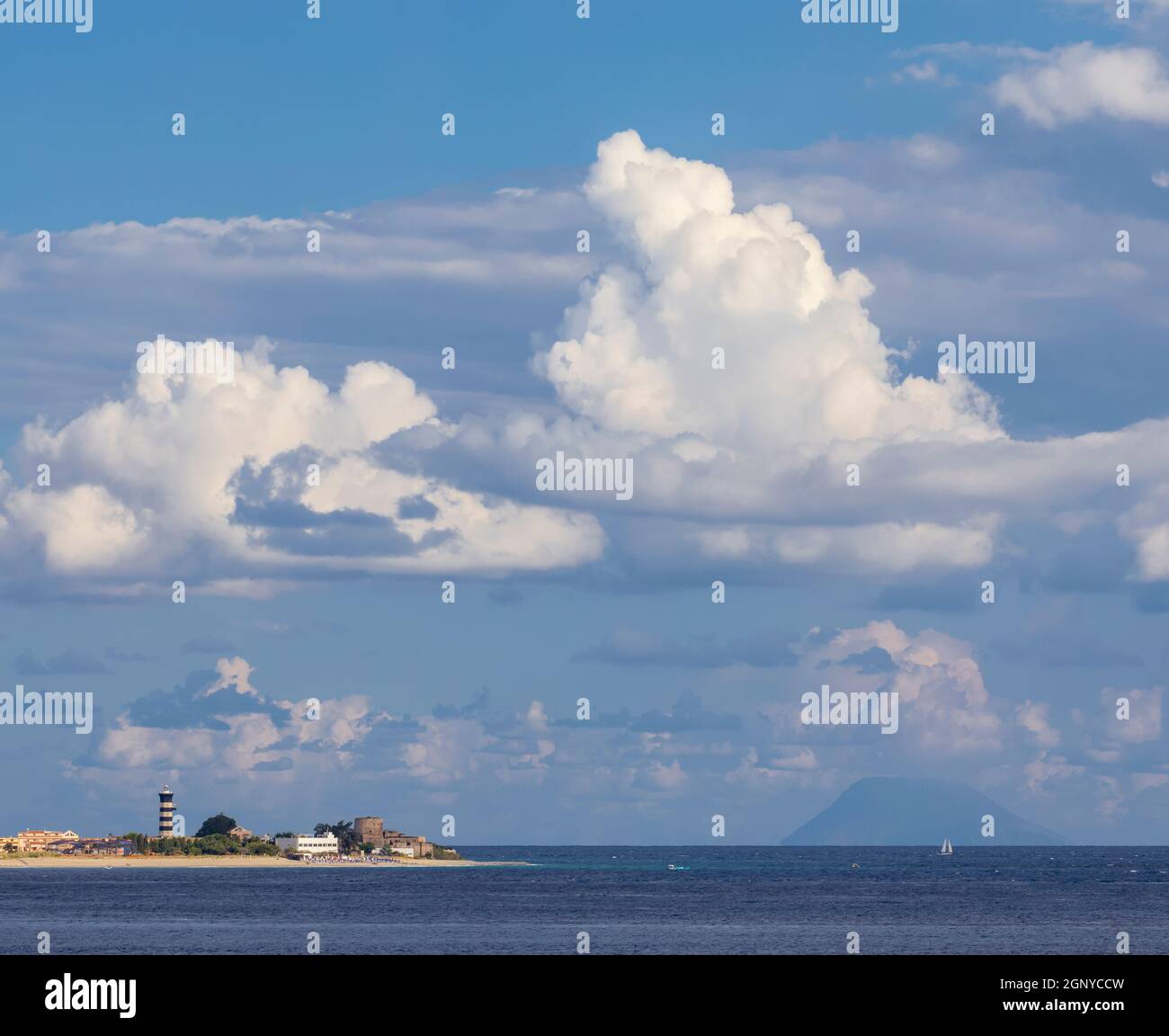 Capo Peloro Lighthouse in Punta del Faro on the Strait of Messina, most ...