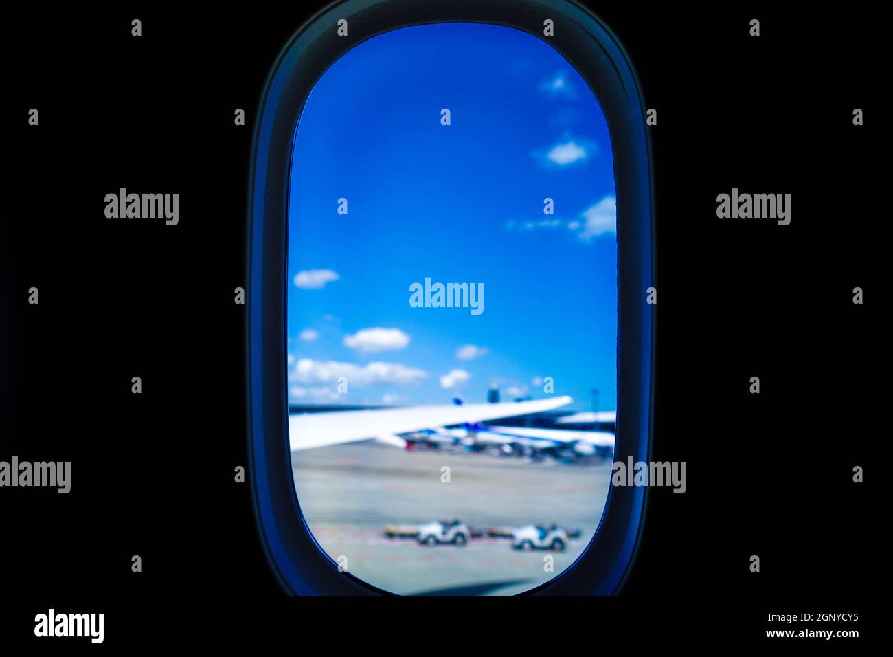 Landscape seen from the window of an airplane. Shooting Location: Tokyo ...