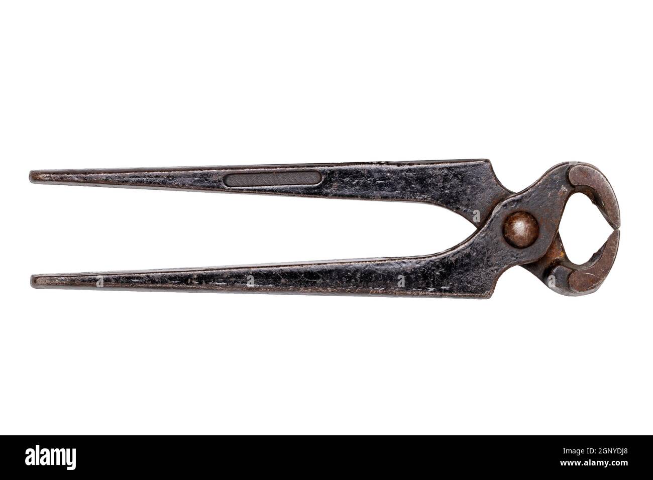 Craftsman tools isolated. Old open rusty pinching pliers to used for ...