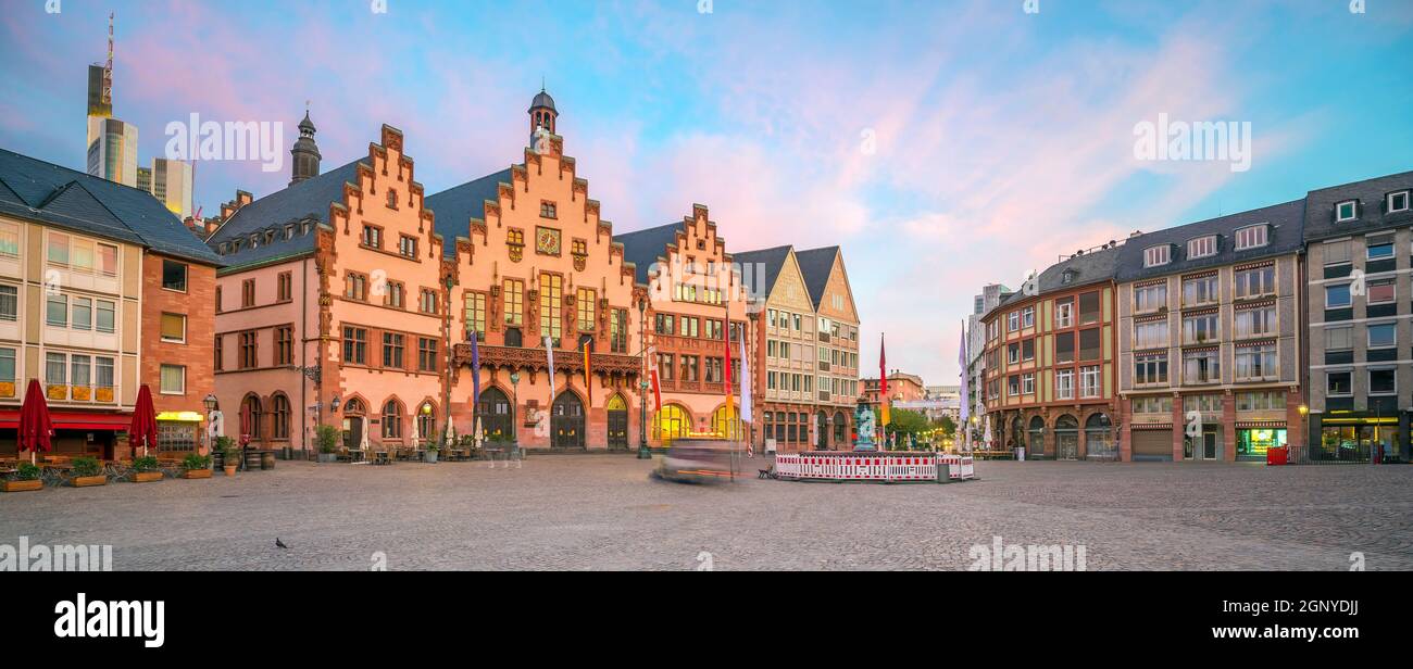 Old town square romerberg in downtown Frankfurt, Germany at sunrise ...