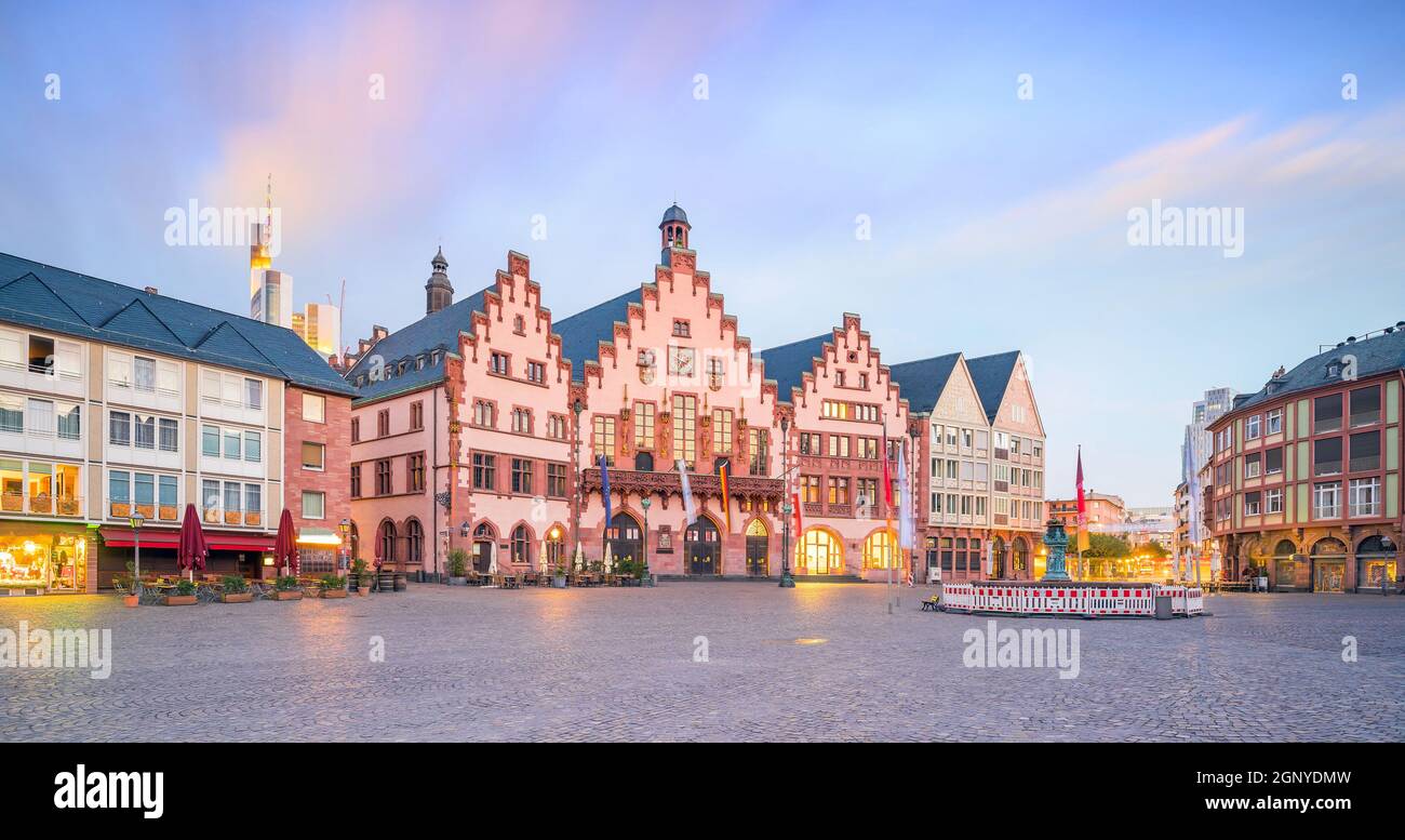 Old town square romerberg in downtown Frankfurt, Germany at sunrise ...