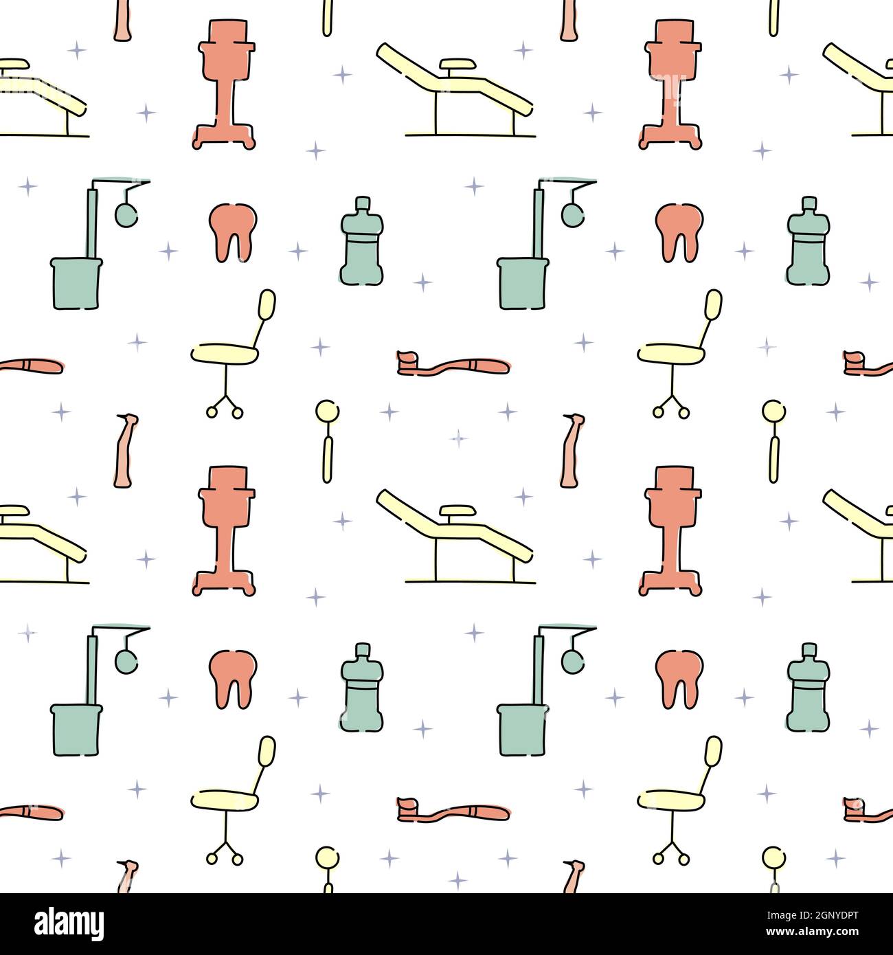 Dental care, Orthodontics Seamless Pattern with Line Icons. Dentist ...