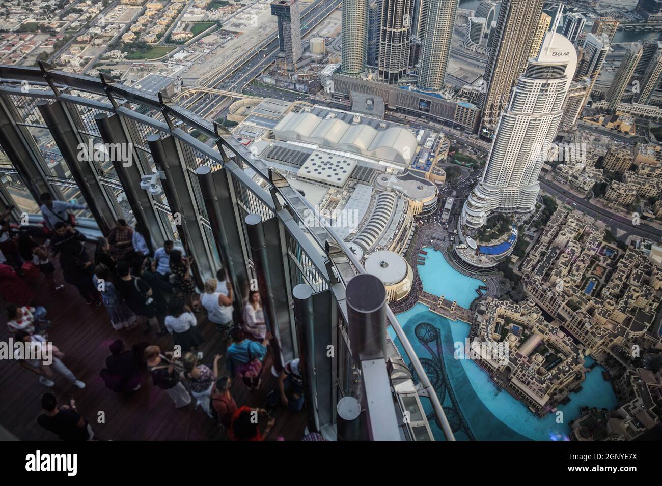 Dubai skyline as seen from Burj Khalifa Observation Deck. Shooting Location: Dubai Stock Photo ...
