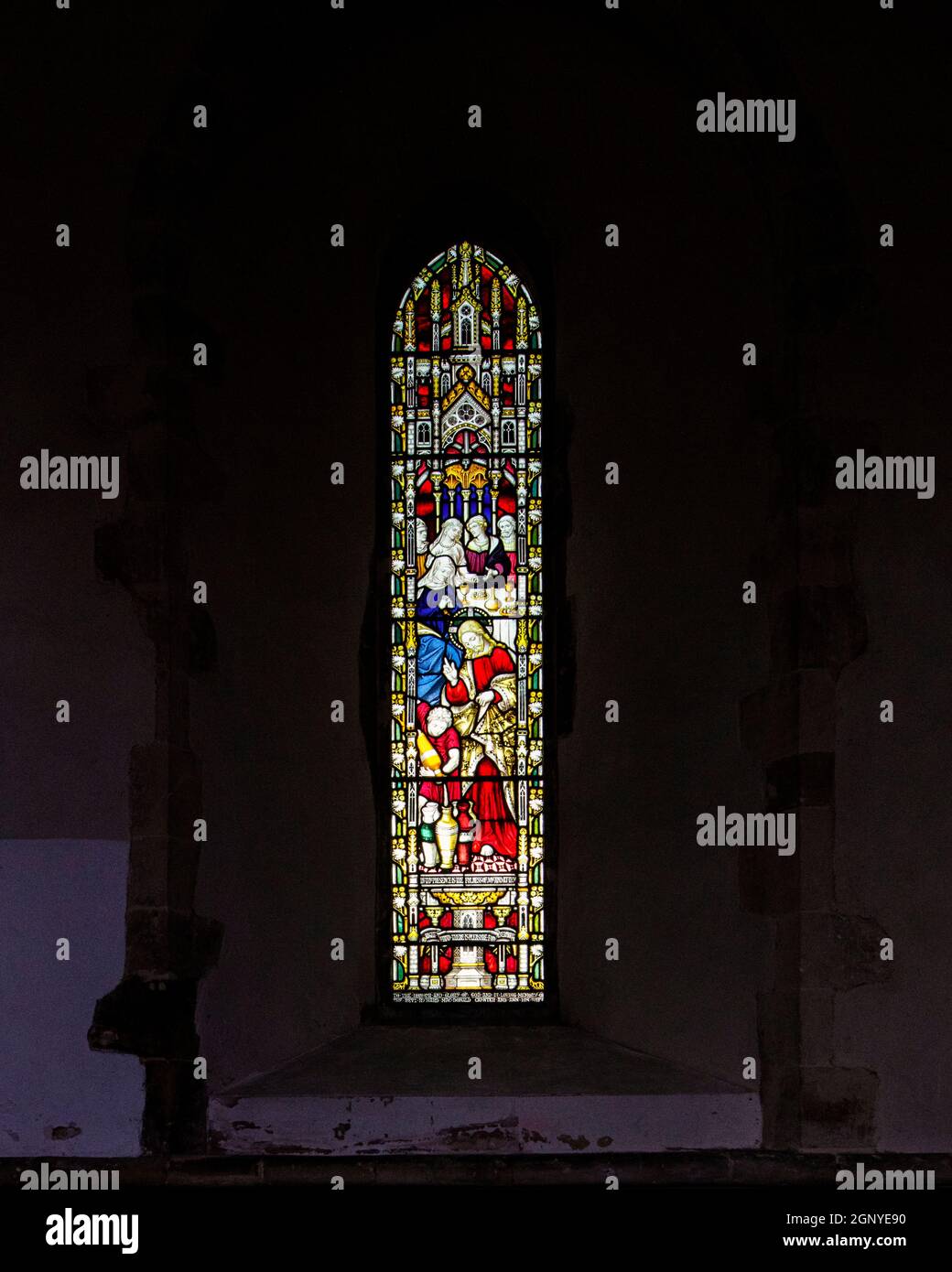 St Michael's Church, Amberley, West Sussex, UK; showing stained-glass ...