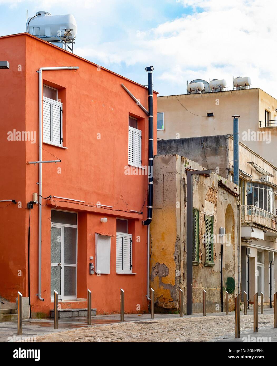 Paved street of Paphos old town, with typical architecture, Cyprus ...