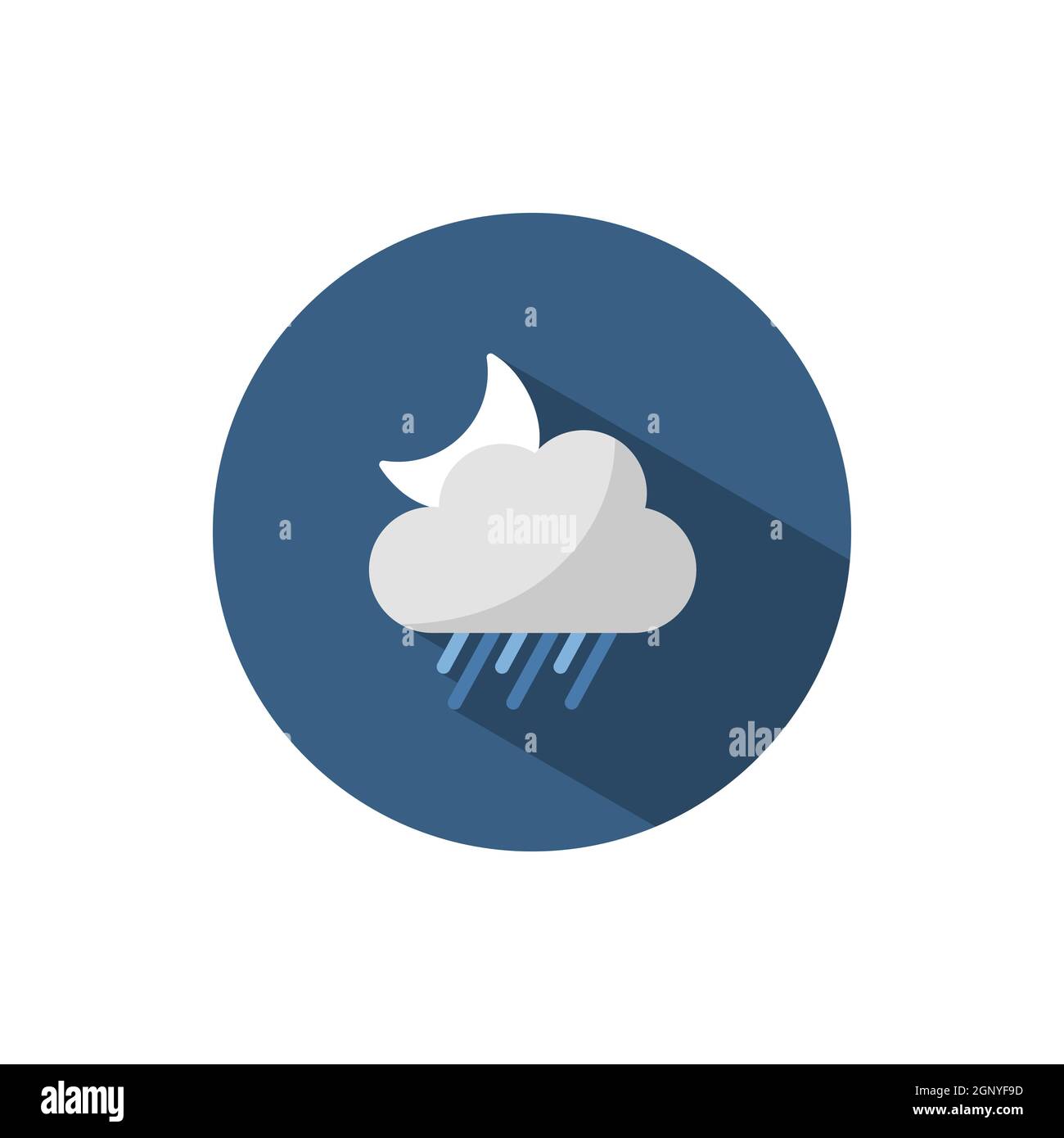 Rain, cloud and moon. Flat icon on a circle. Weather vector ...