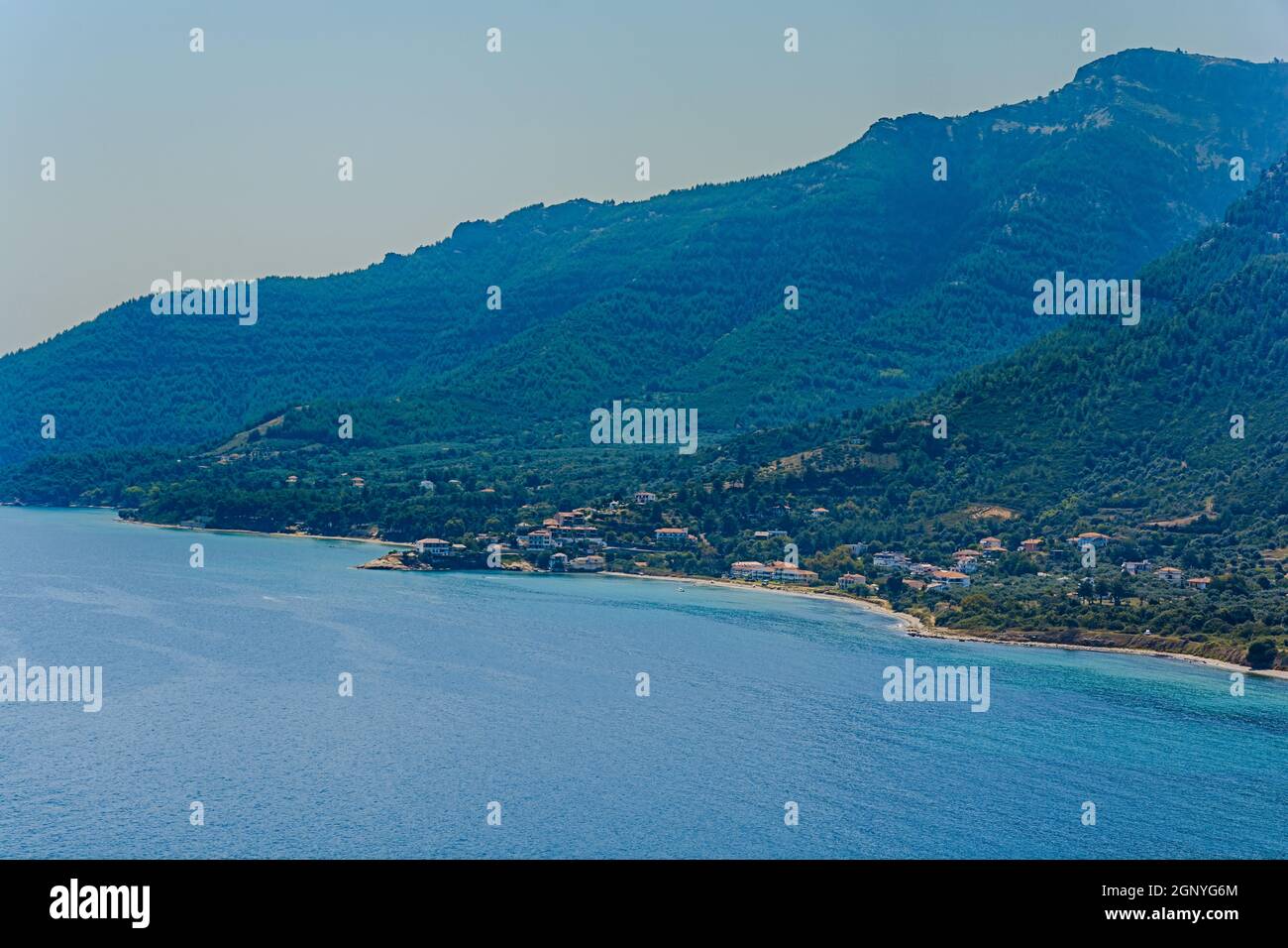 Sea landscape in the summer at Greece island with forest hill Stock ...