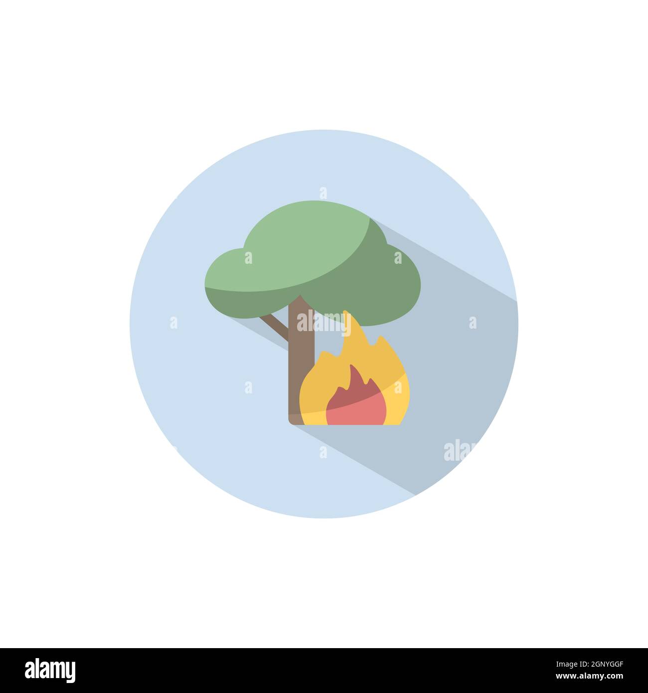 Fire and tree. Flat icon on a circle. Weather vector illustration Stock ...