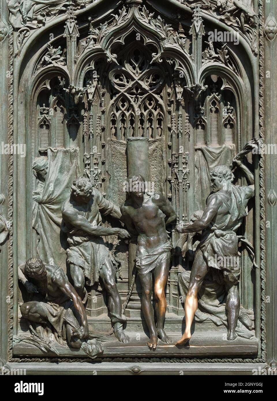 Flagellation of Christ, detail of the main bronze door of the Milan ...