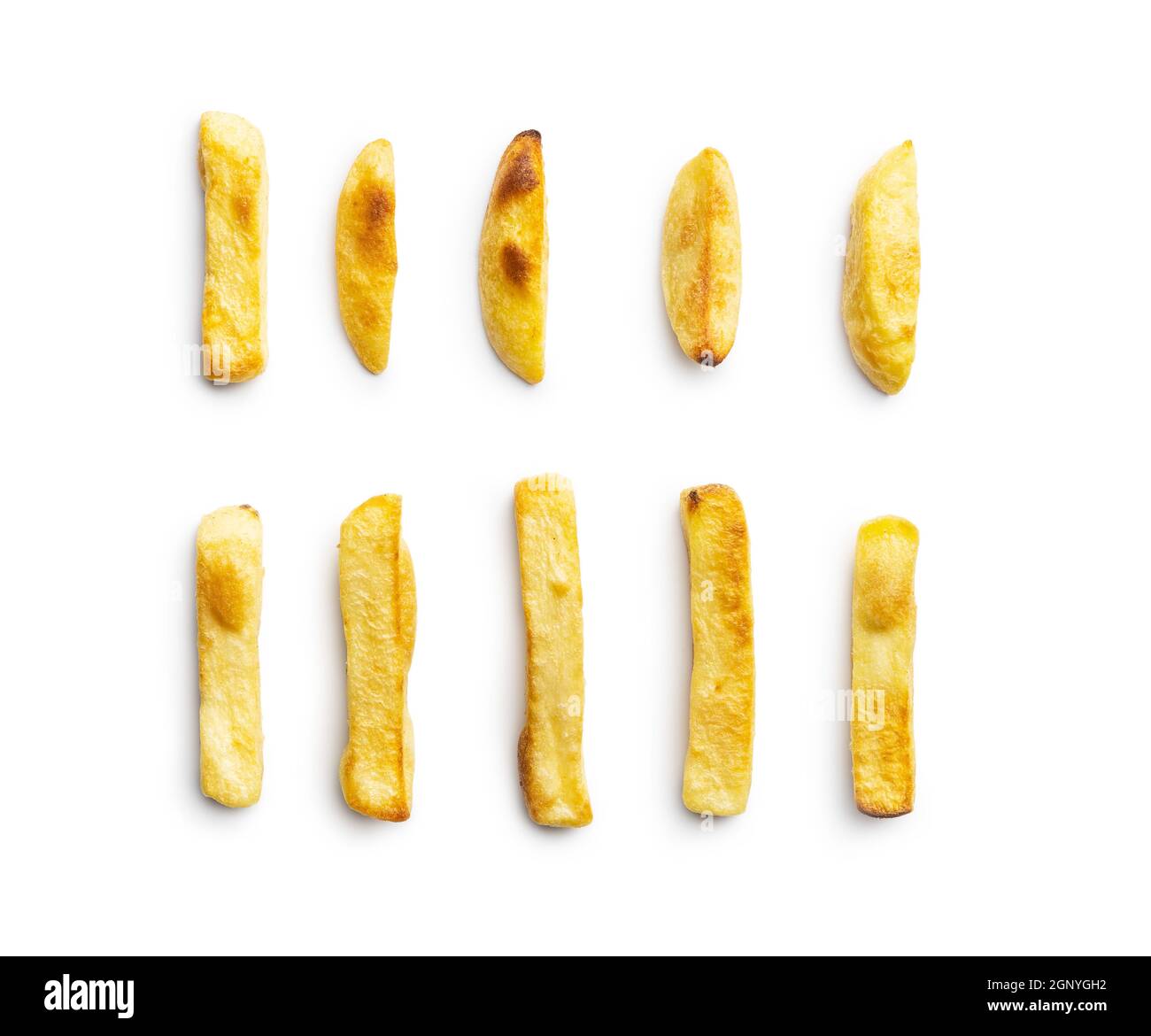 Big french fries. Fried potato chips isolated on white background Stock ...
