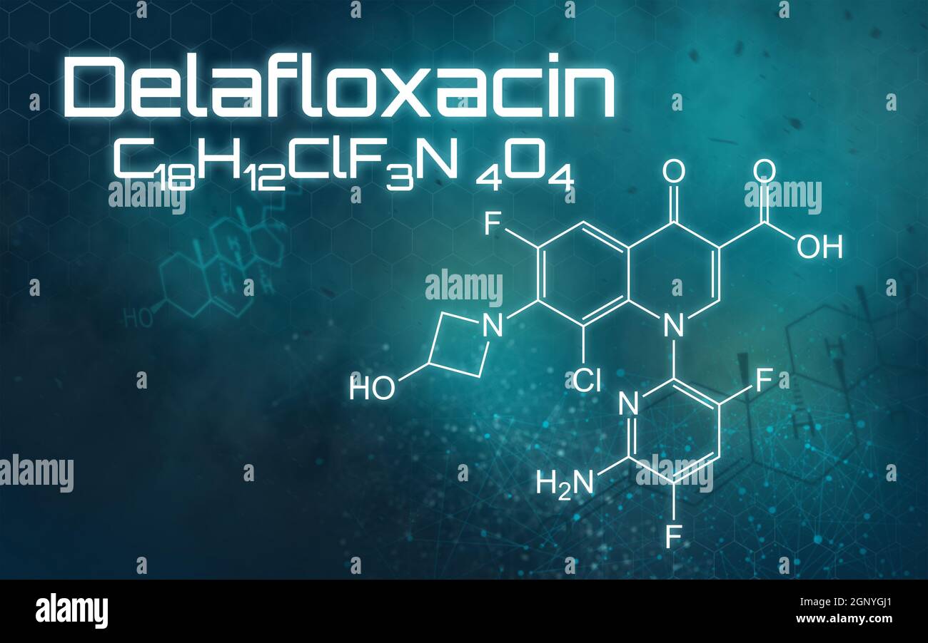 Chemical formula of Delafloxacin on a futuristic background Stock Photo ...