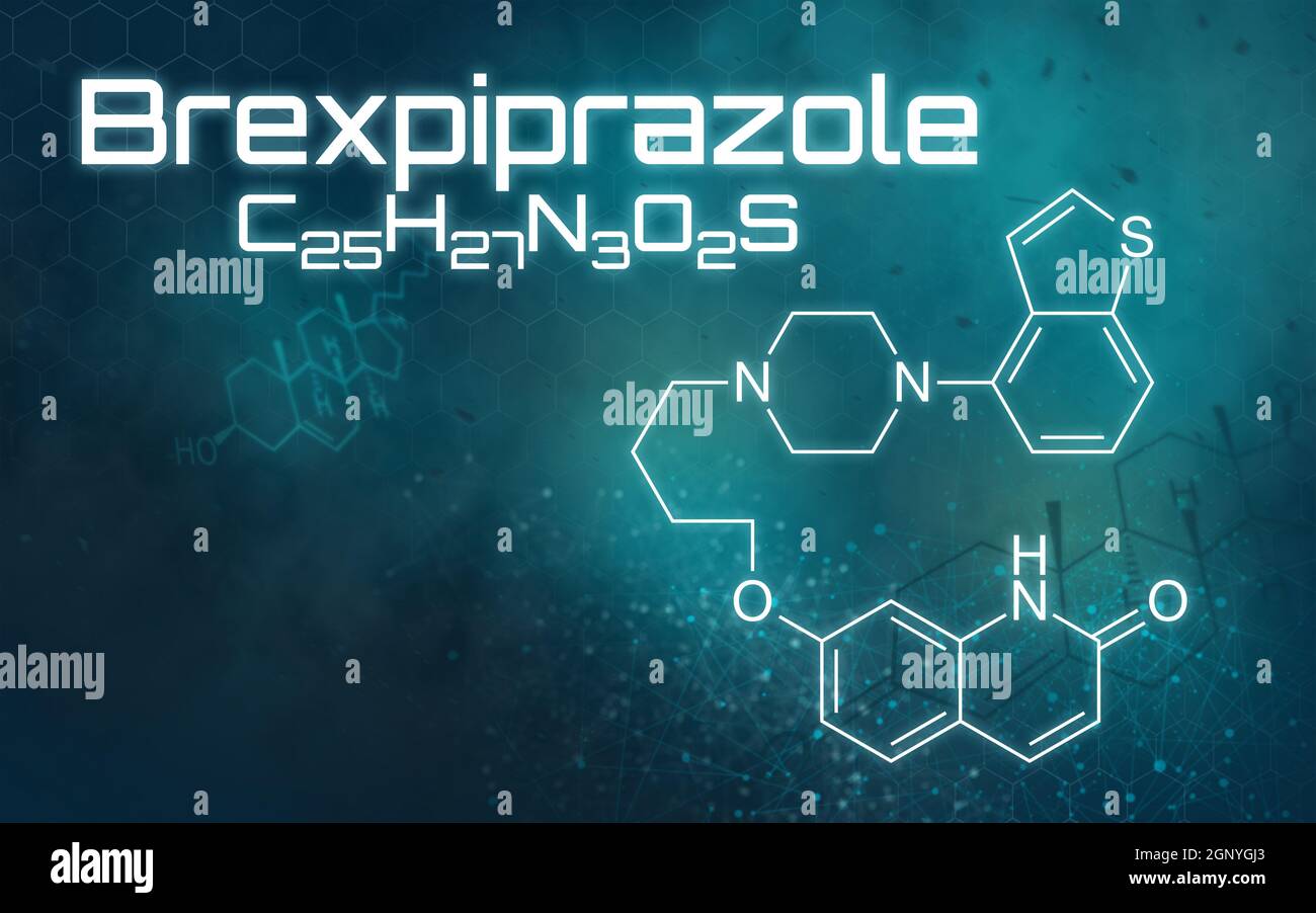 Chemical formula of Brexpiprazole on a futuristic background Stock ...