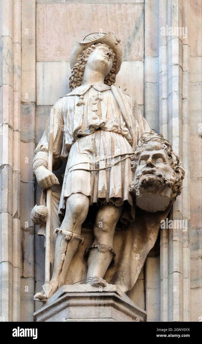 David with the head of Goliath, statue on the Milan Cathedral, Duomo di ...