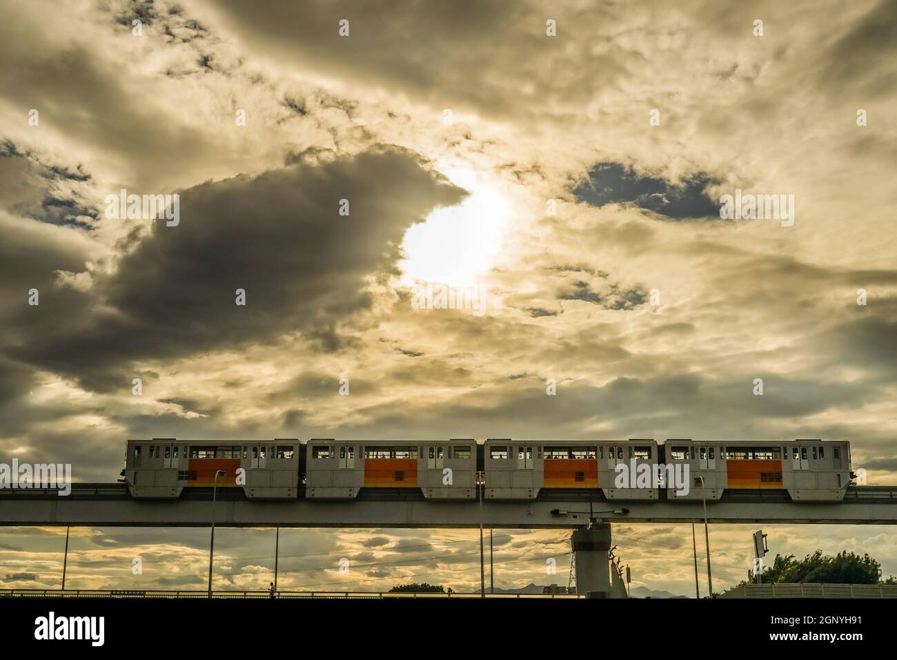 Standing Date Bridge and Tama Monorail and evening. Shooting Location ...