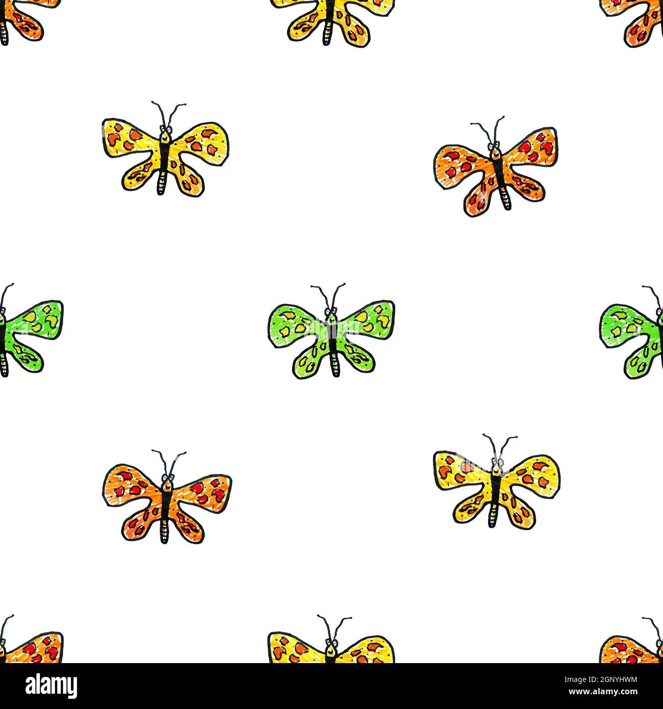 Cartoon kids style funny butterflies illustration motif seamless ...
