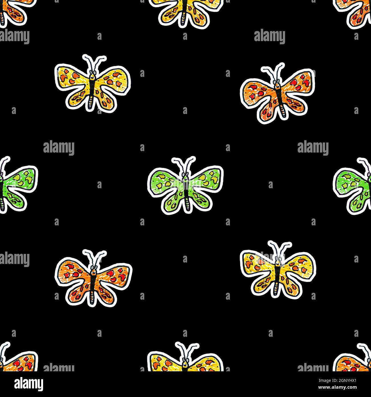 Cartoon kids style funny butterflies illustration motif seamless ...