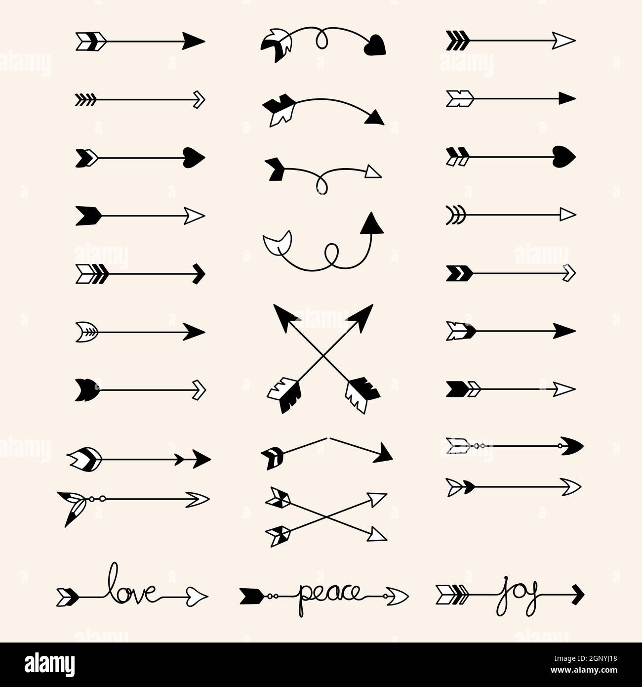 Hand drawn arrows drawings. Symbol doodles; tribal, curly, love icon ...