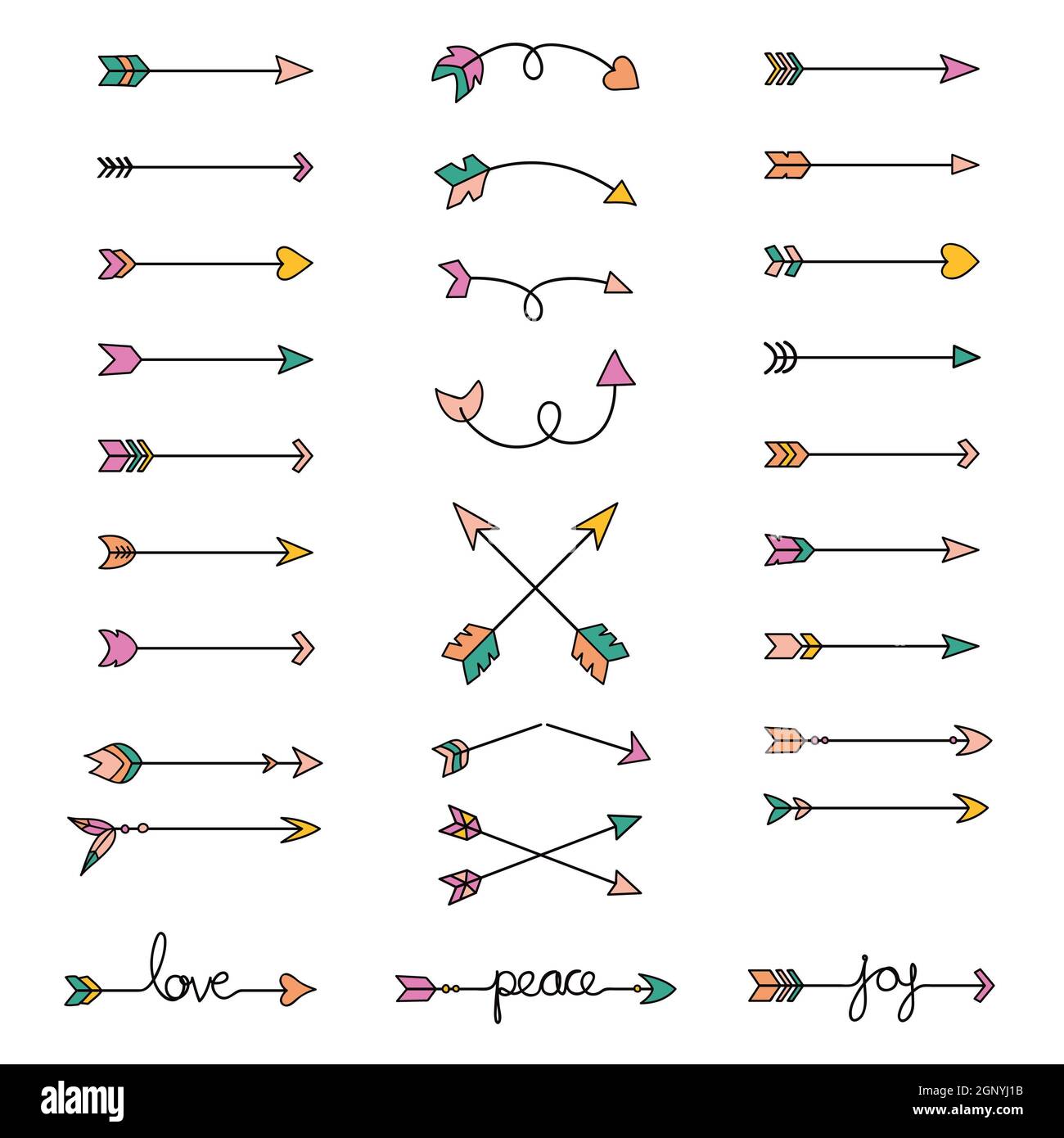 Hand drawn arrows drawings. Symbol doodles; tribal, curly, love icon ...