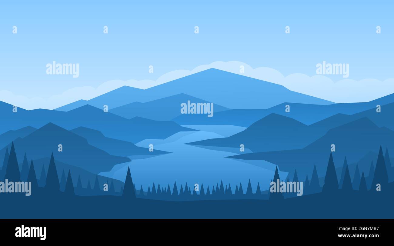 Winter lake and mountains Stock Vector Images - Alamy