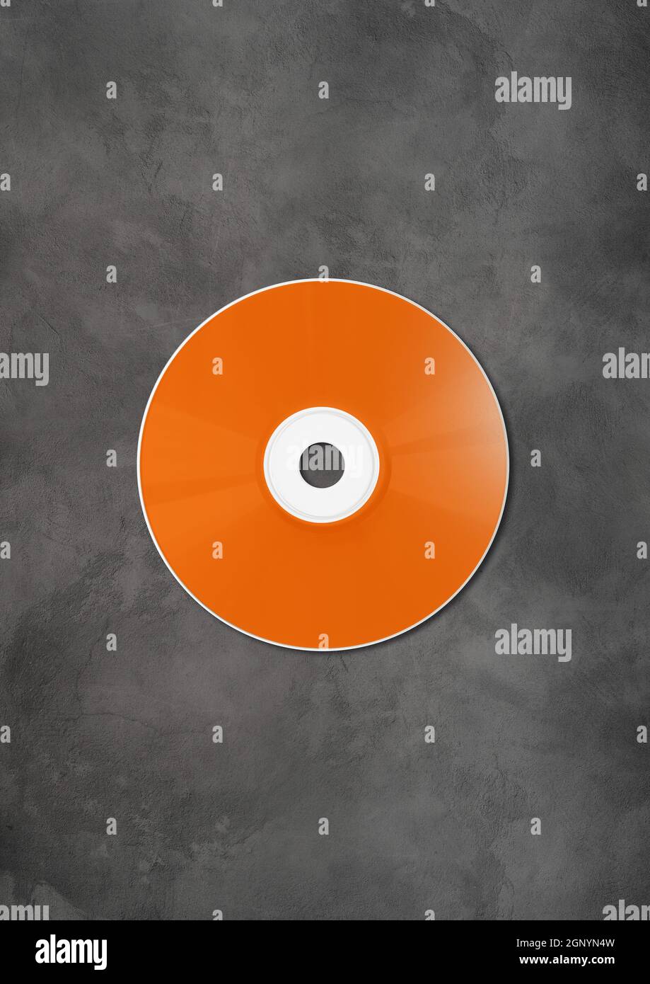 Orange CD - DVD label mockup template isolated on concrete background ...