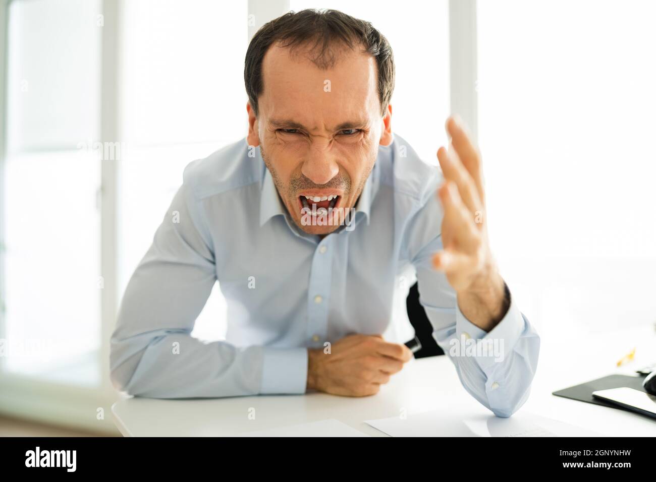 Workplace Quarrel. Angry Looking Man In Video Conference Stock Photo ...
