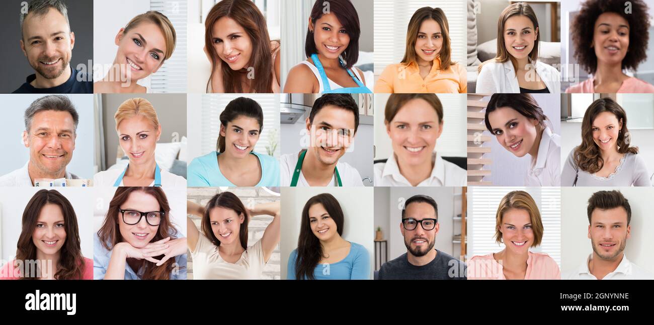 Multicultural Faces Photo Collage. Portrait And Avatar Headshots Stock ...