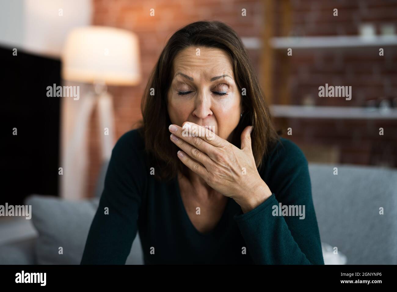 Sleepy Employee Person Portrait In Video Conference Call Stock Photo ...