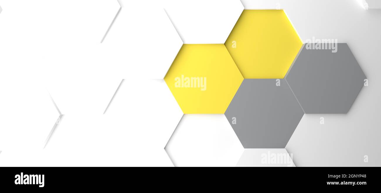 Abstract modern gray and yellow honeycomb background, 3d rendering ...