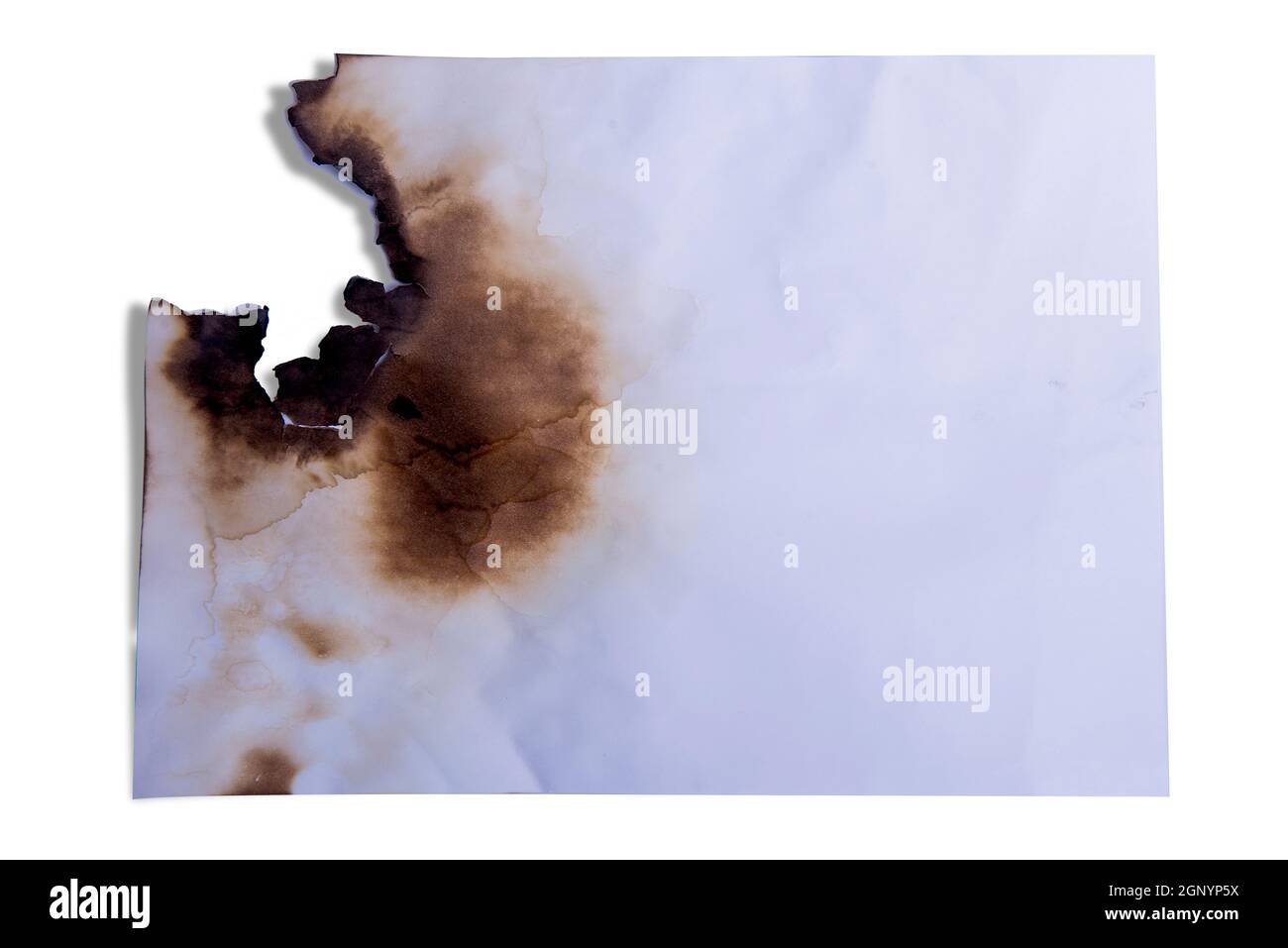 Burned white paper isolated over white background Stock Photo - Alamy