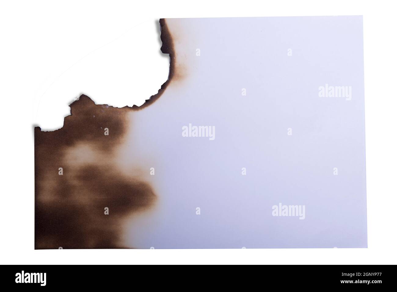 Burned white paper isolated over white background Stock Photo - Alamy