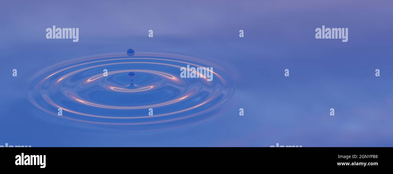 Concept conceptual blue liquid drop falling in water on banner ...