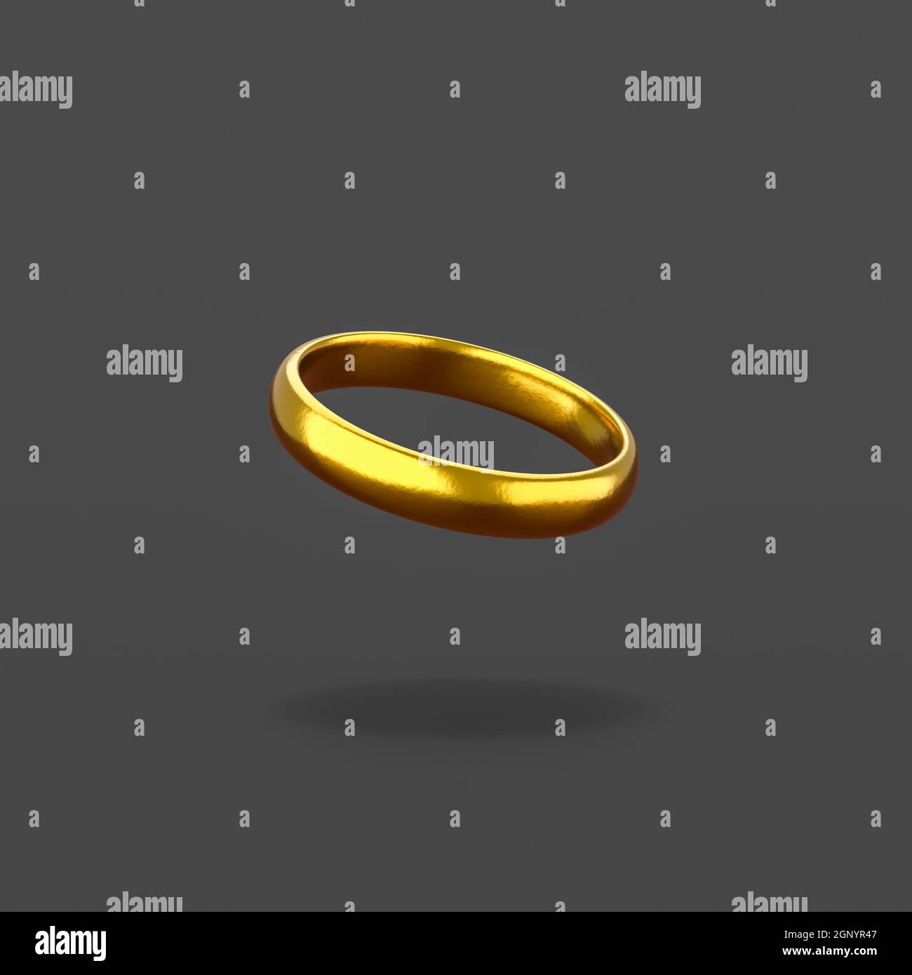 One Single Golden Ring on Flat Black Background with Shadow 3D ...